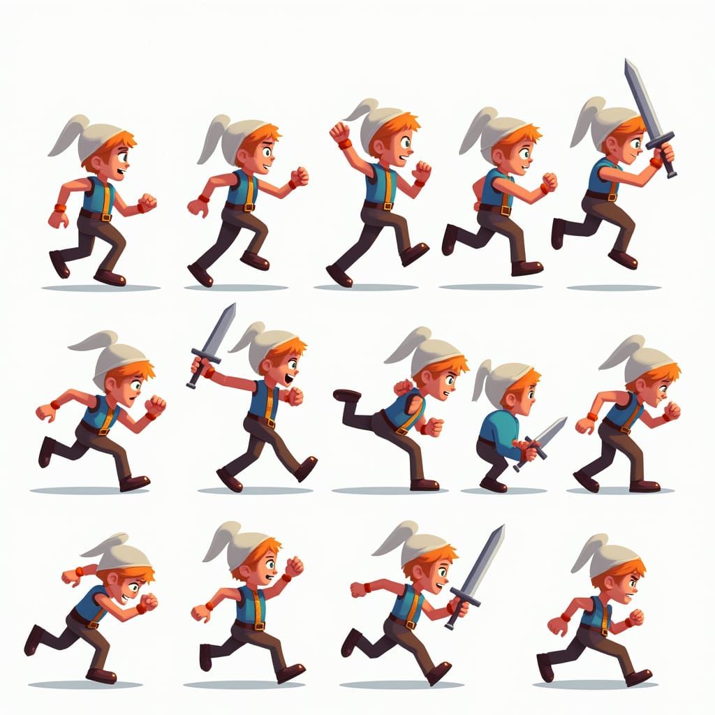 Pixel Art Hero Sprite Sheet in Classic Retro Style - AI Art