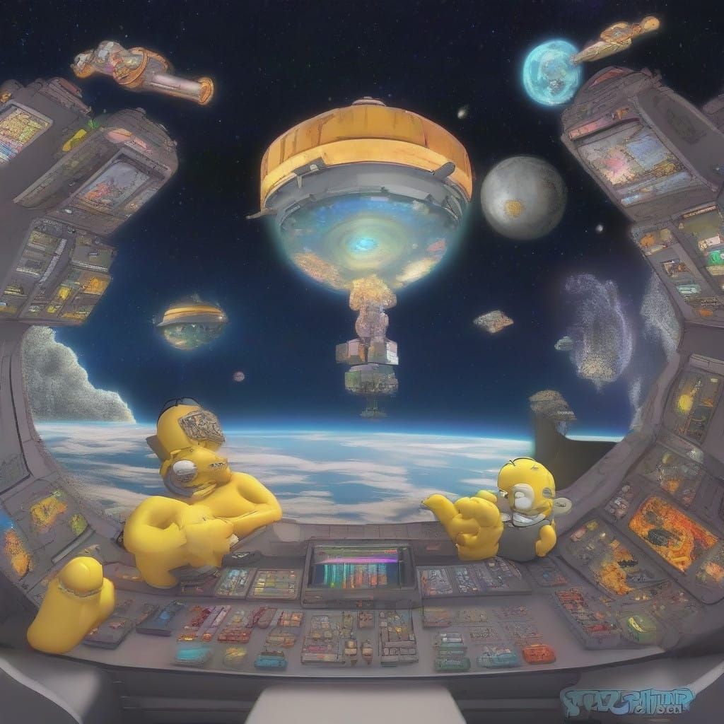 the simpsons looking at a futuristic multi ship docking port in outer ...