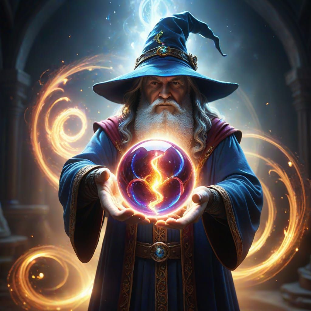 Mystic Wizard with Radiant Light Sphere - AI Art