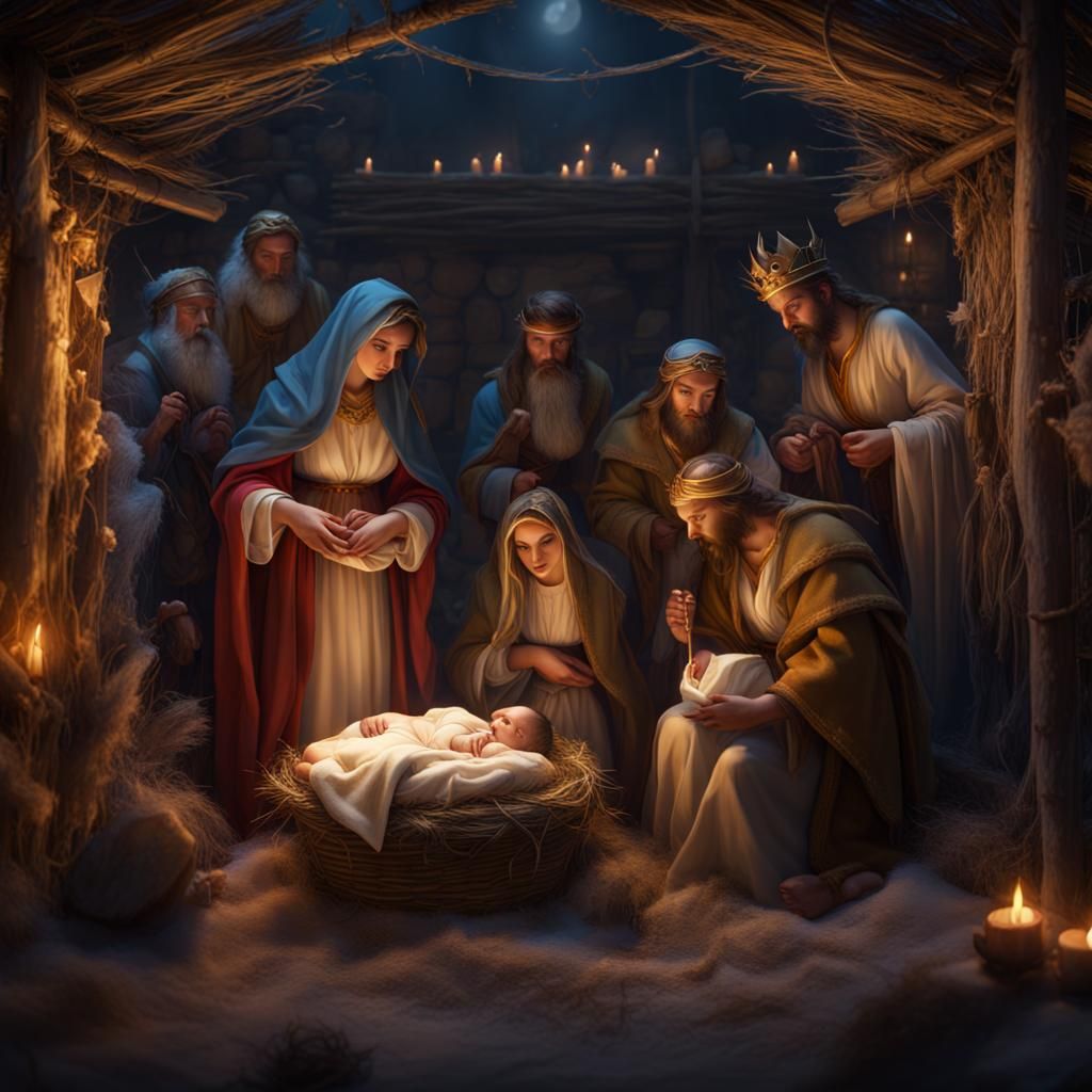Baby Jesus in the Manger, with Mary and Joseph, and the Three kings ...