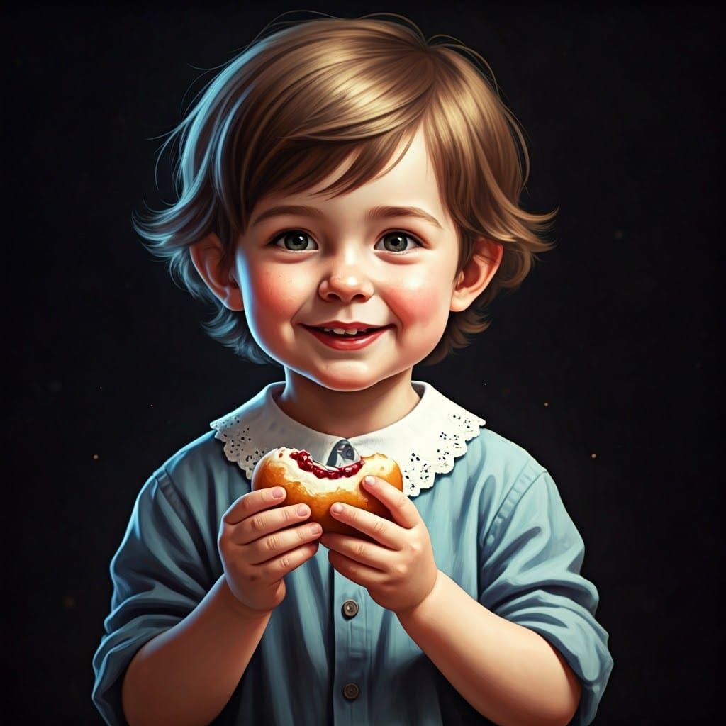 Joyful Boy Devours a Donut in Vibrant Colors - AI Art