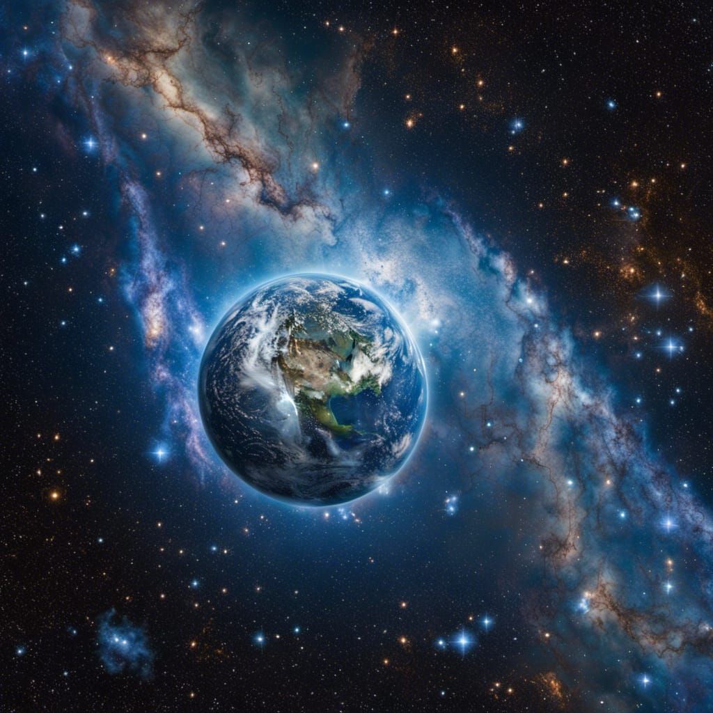 Beautiful majestic blue Earth, surrounde by the galaxies in the ...