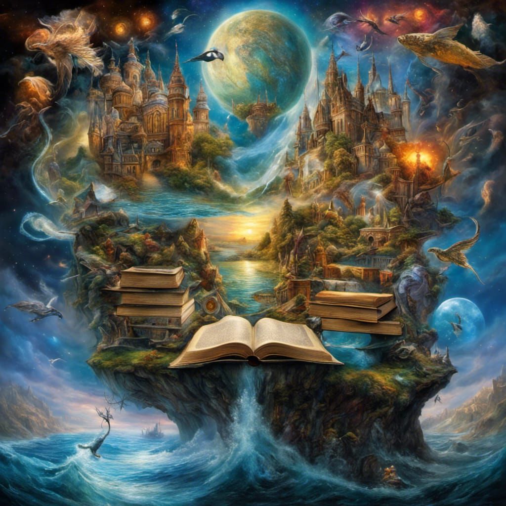 a beautiful fantastical collage of different magical books containing ...
