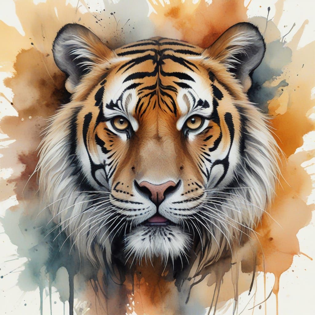 Tiger portrait - Abstract Tiger Portrait in Swirling Waterco...