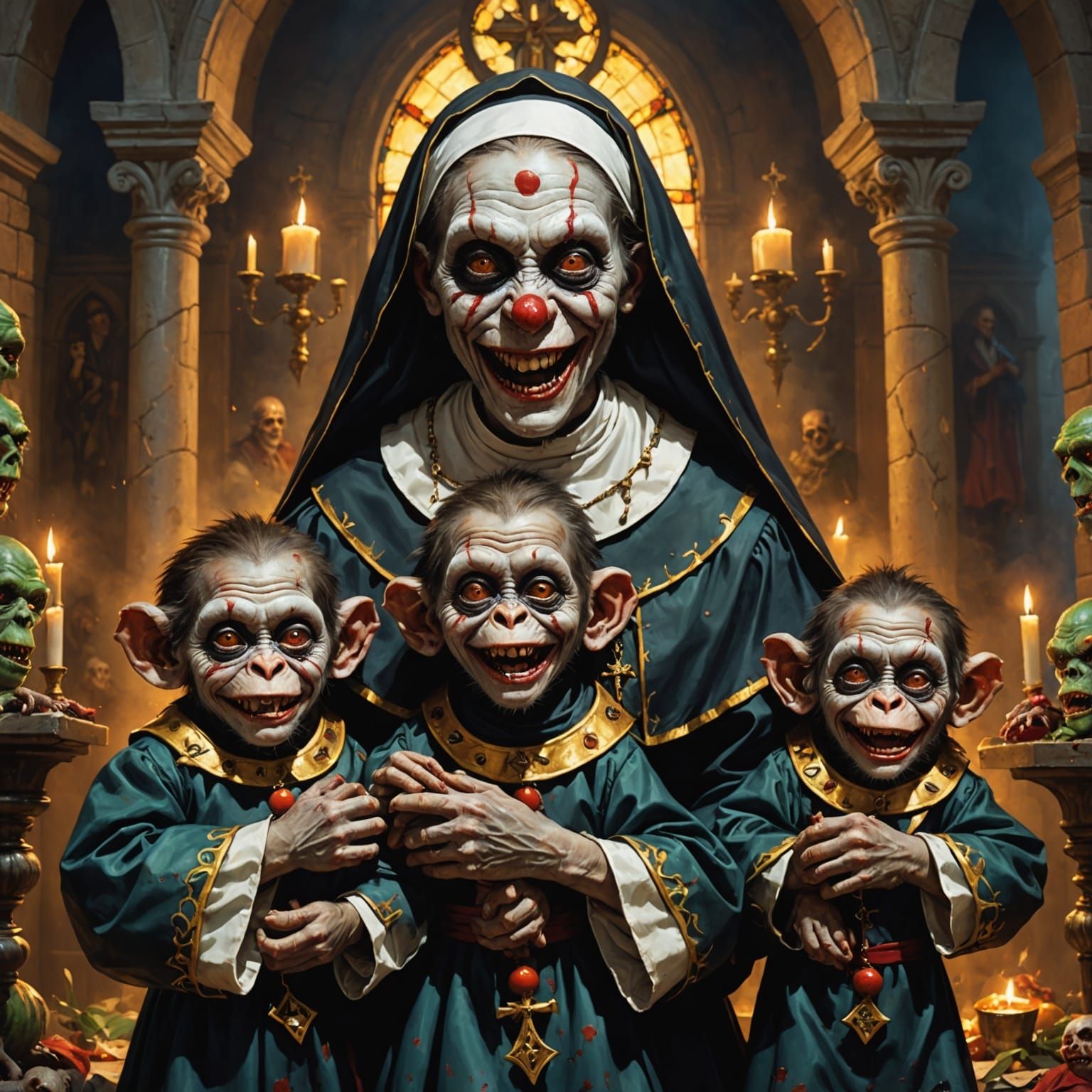 Zombie Monkey Monster Clown Nun And Altar Boys