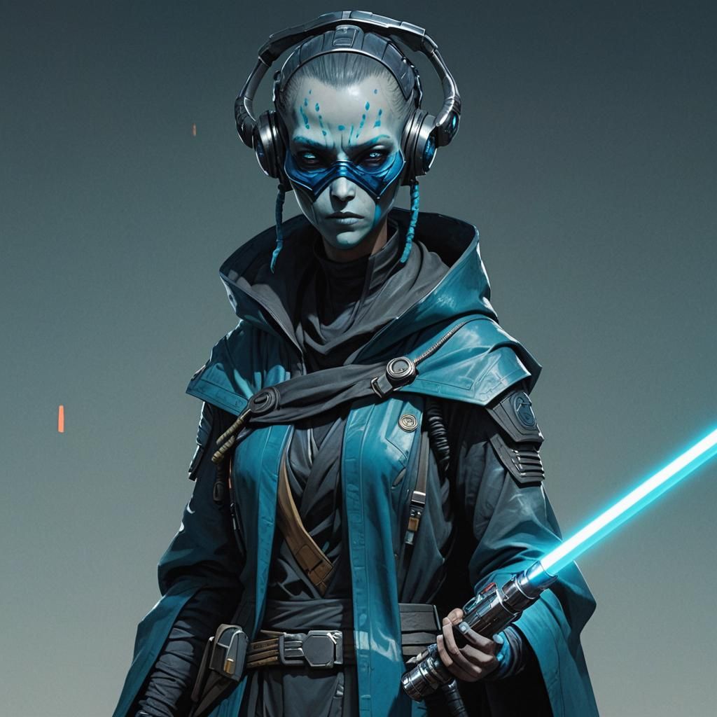 Cyber Punk Jedi Master Lasaurian listening to some jams with her ...