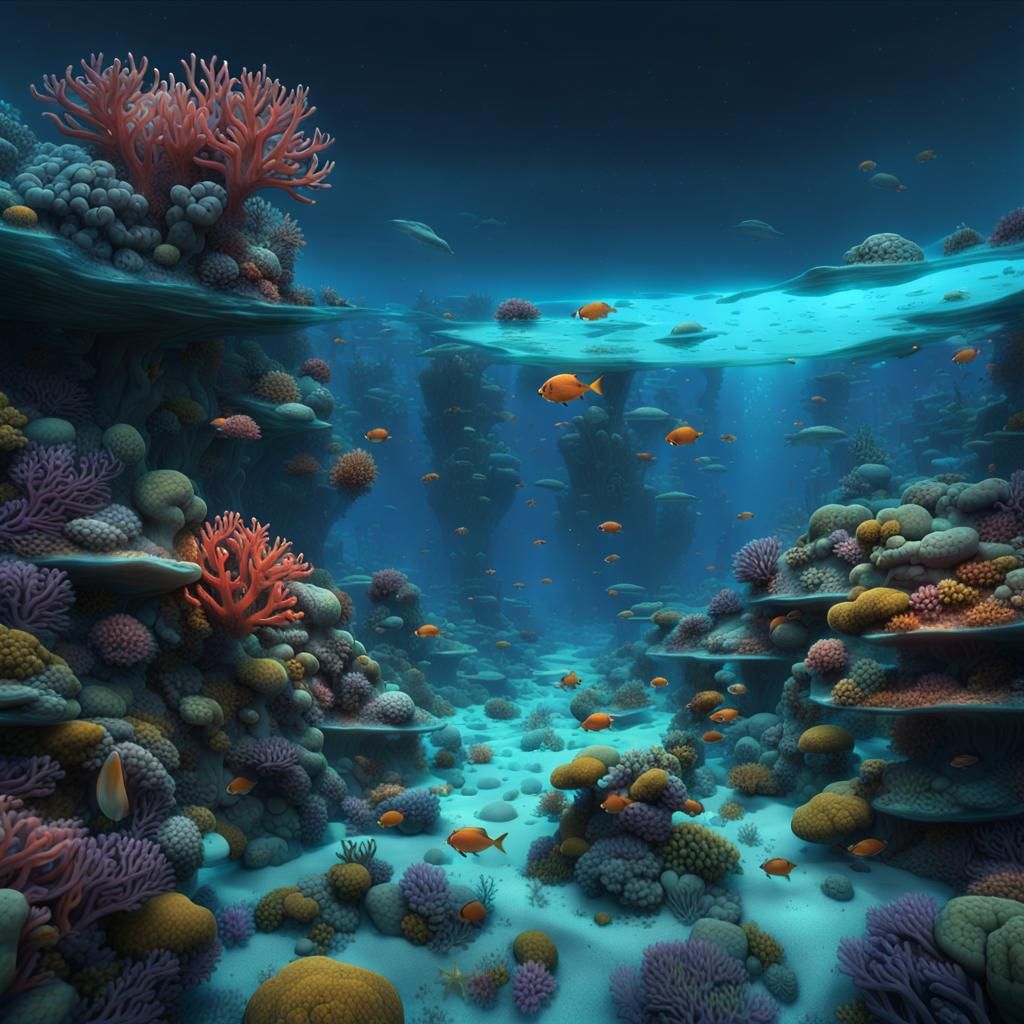 Bioluminescent coral reefs glow aqua blue - AI Generated Artwork ...