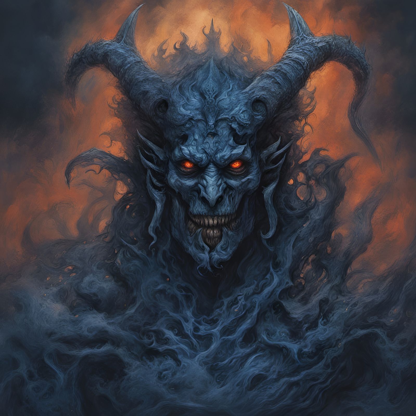 scray seven demon king deep blue mist in the style of Eerie Magazine ...