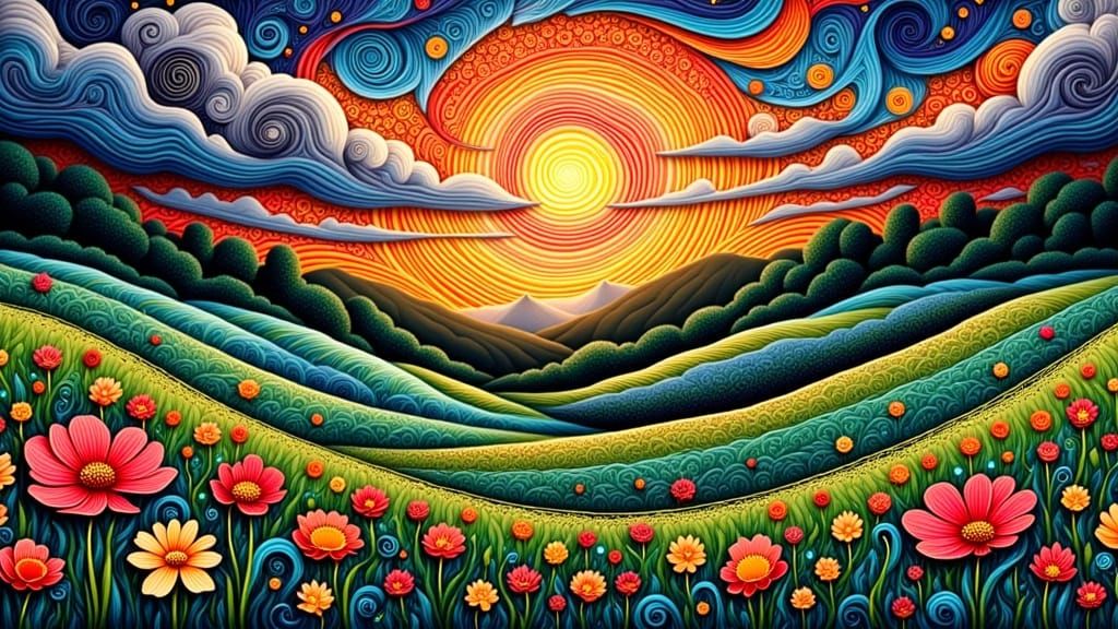 Springtime - Whimsical Zentangle Landscape Unfolds After the...