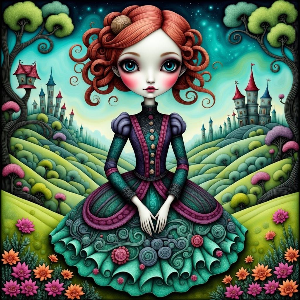 full body portrait of a whimsical folk-inspired macabre female : eerie ...