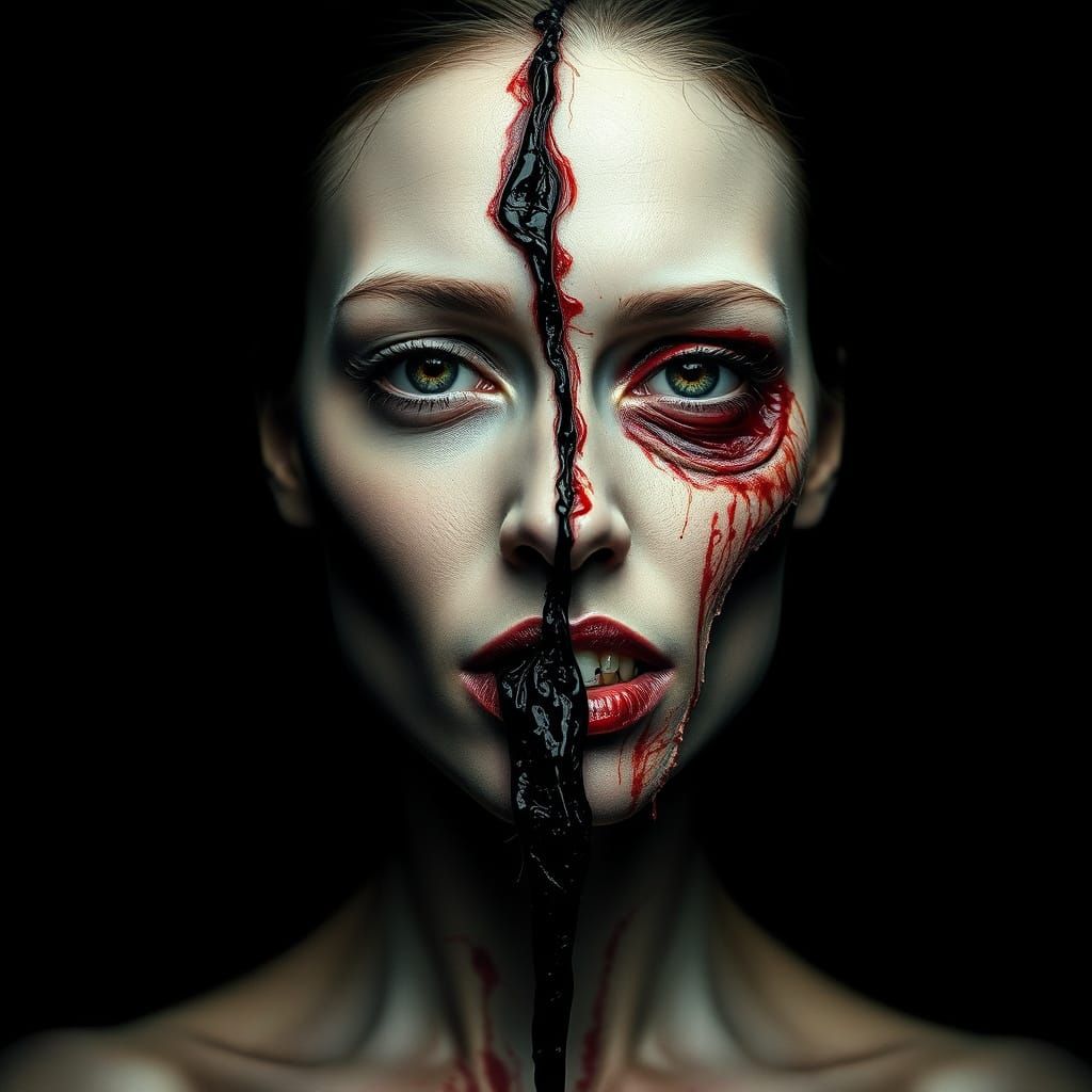 Split Affliction - Surreal Horror Figure with Splitting Face...