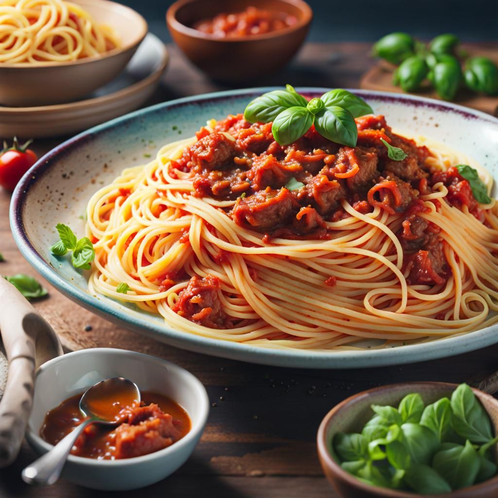 Spaghetti Bolognese 8k resolution concept art Fantasycore Stylized ...