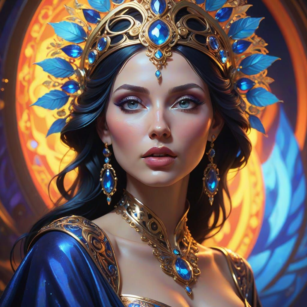 Elegant Goddess with Radiant Aura Adorns Opulent H... - AI Art