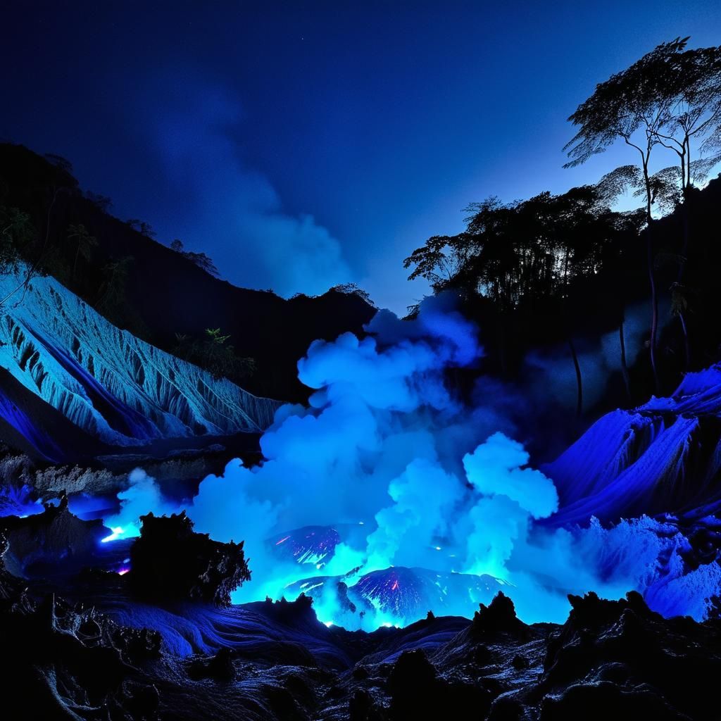 The blue lava at Kawah Ijen volcano in Indonesia - AI Generated Artwork ...