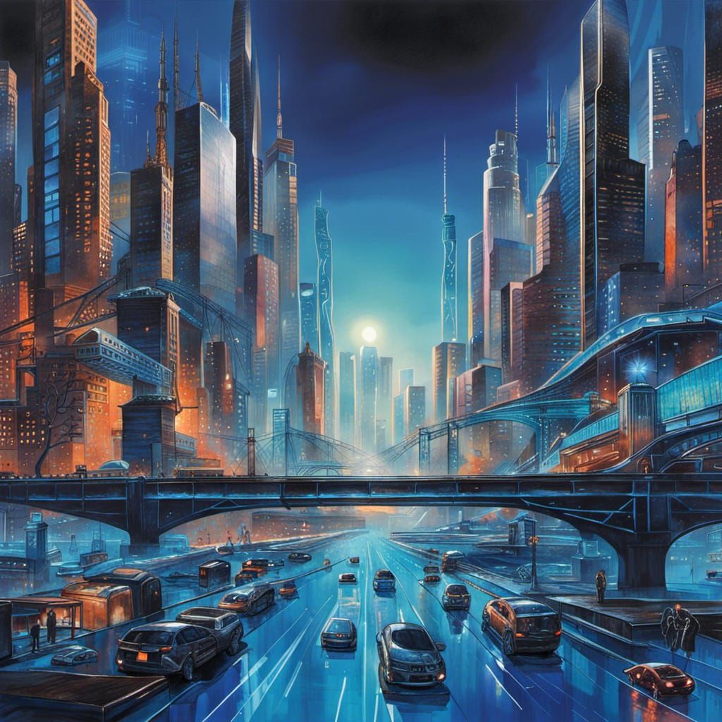 Blue Cityscape - AI Generated Artwork - NightCafe Creator