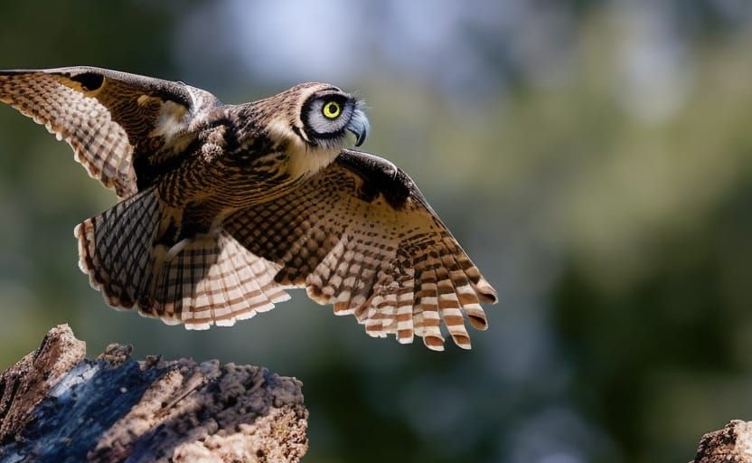 Front view of an intricately detailed centered Owl flying by an ...