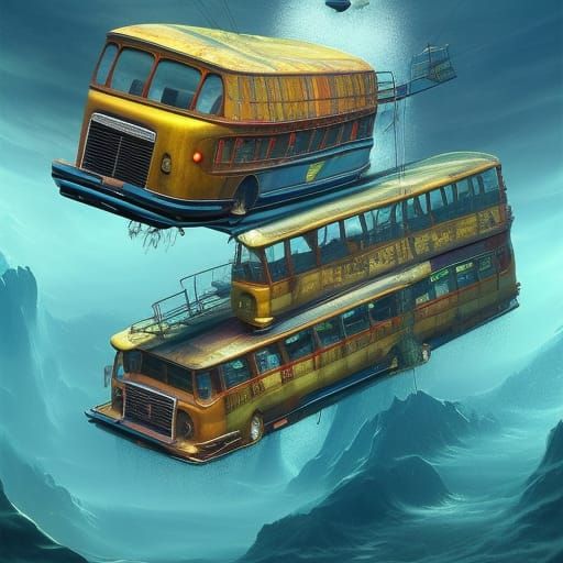 men turned into fish are driving a bus 8k resolution concept art ...