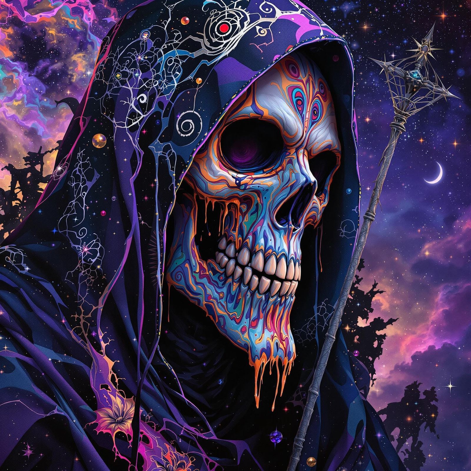 Psychedelic Reaper - Ethereal Grim Reaper in Vibrant Psyched...