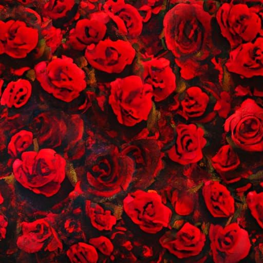 Wall of bright vibrant red roses, photograph, realistic, intricate ...