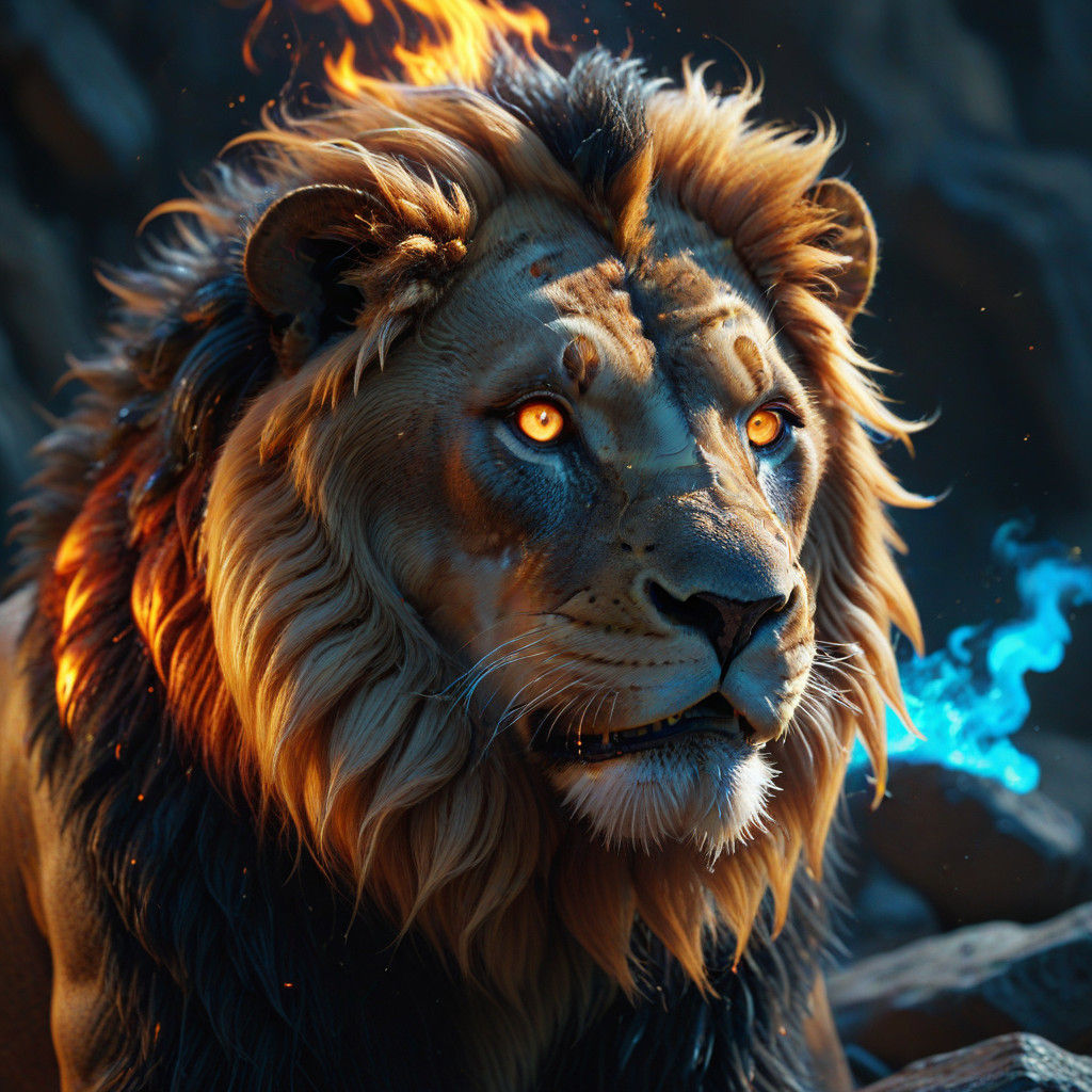 Epic Lion Roars with Blazing Flame - AI Art