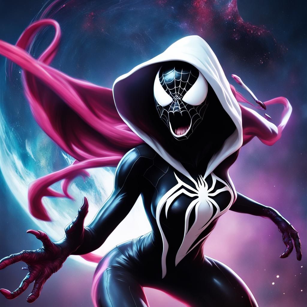 Spider-Gwen Venom Symbiote, with hood and mask, depicted as a giant ...