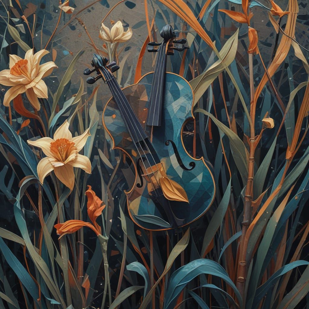 Elegant Daffodil Strings in Vibrant Geometric Harm... - AI Art