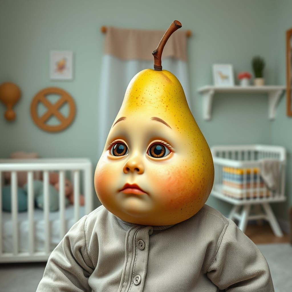 A baby Pear - Anthropomorphic Pear in Adorable Baby Attire