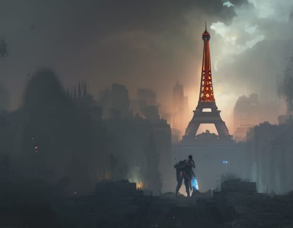 Eiffel tower warzone ruins - AI Generated Artwork - NightCafe Creator
