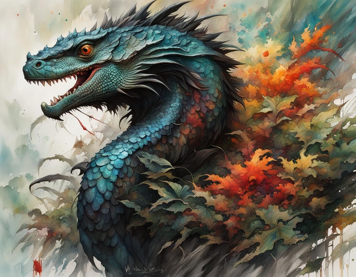 perfect basilisk, dark fantasy, intricate details, hyper detailed, Jean Baptiste Monge, Carne ...