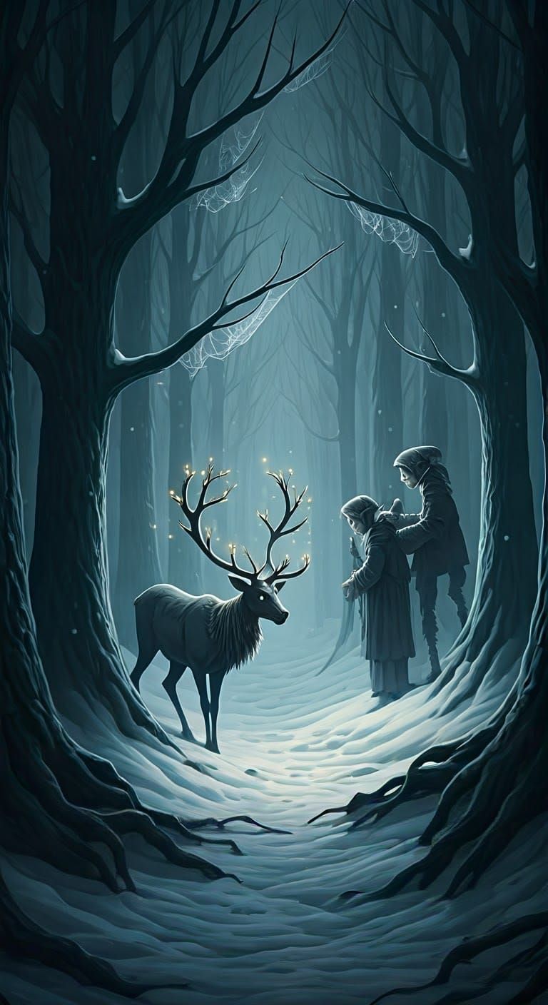 Ethereal Christmas Forest with Macabre Whimsy - AI Art