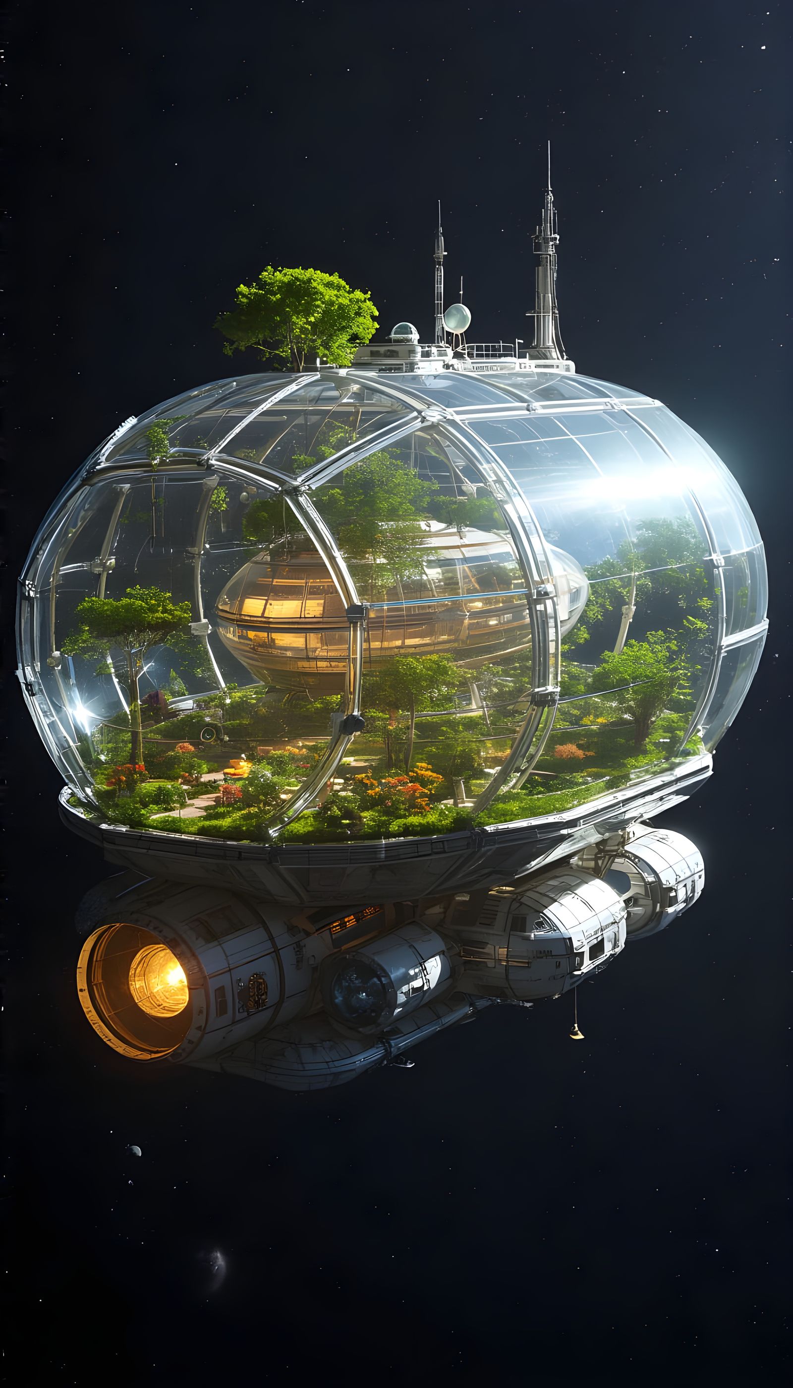 A massive transparent solarpunk terrarium ecosystem modular ...
