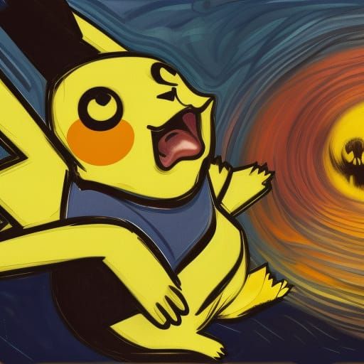 pikachu in style of edward munch, the scream, concept art, high ...