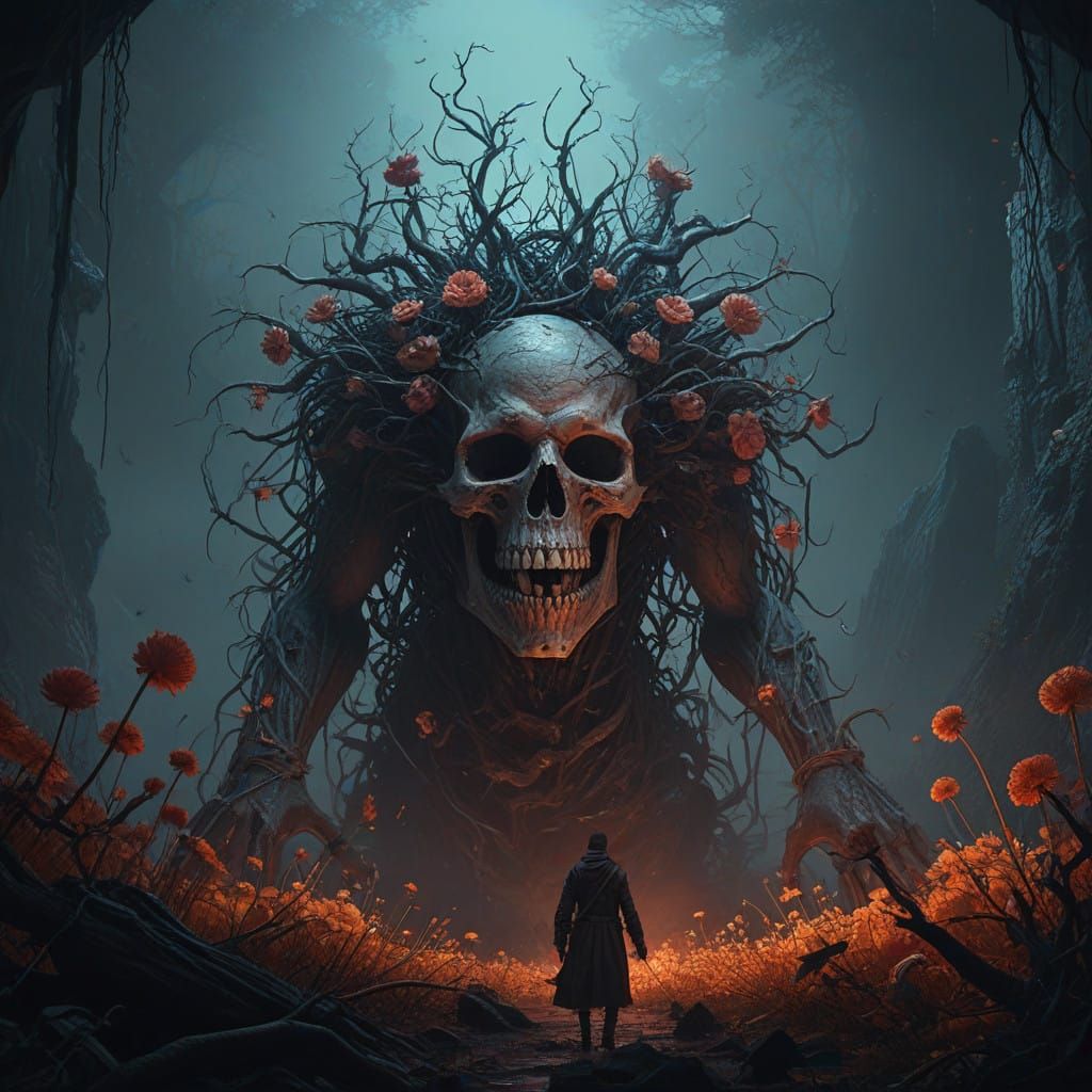 Flowers of Death in the underworld - Surreal Floral Bloom in...