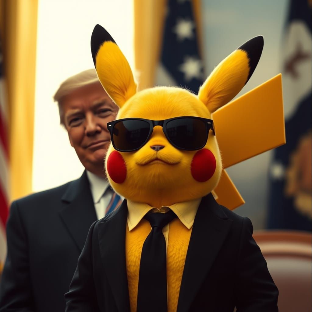 Pikachu Bodyguard Protects President Trump in Cine... - AI Art