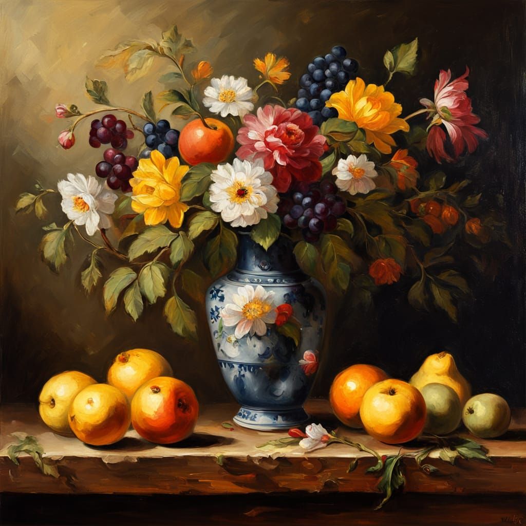 still life - Still Life Masterpiece in Golden Light