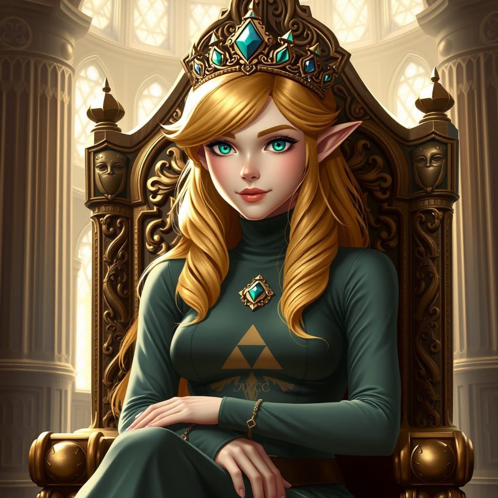 Queen Zelda, stylized - Regal Princess Zelda in Lavish Hyrul...