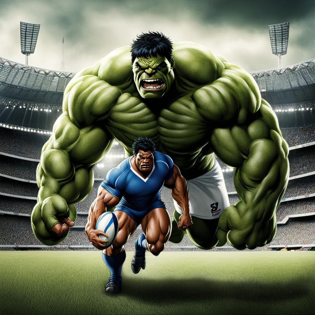 Hulk, playing rugby - AI Generated Artwork - NightCafe Creator