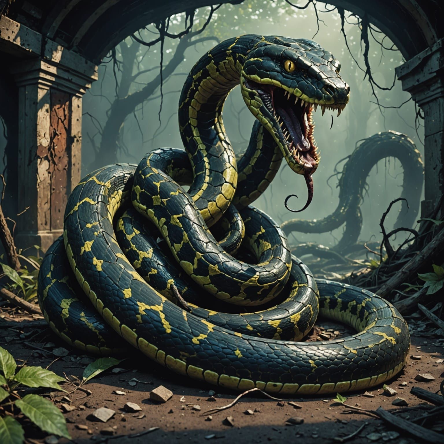 Flesh-Eating Rotting Serpent in Dark Fantasy Style - AI Art