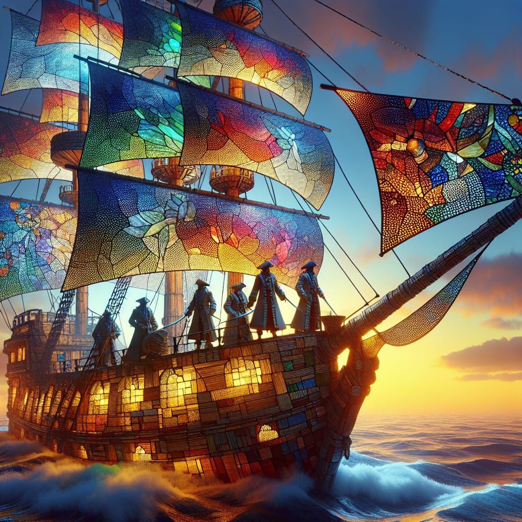 Stained glass pirate ship - AI Generated Artwork - NightCafe Creator
