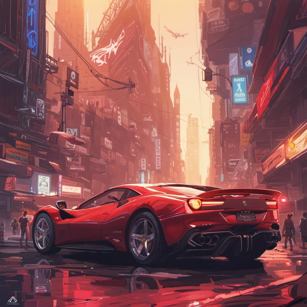 abu dabi, hyperdetailed, cyberpunk, ferrari, artgem, irakli nadar, mass ...
