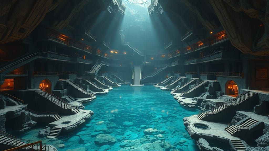 Epic Underground Metropolis with Endless Staircase... - AI Art