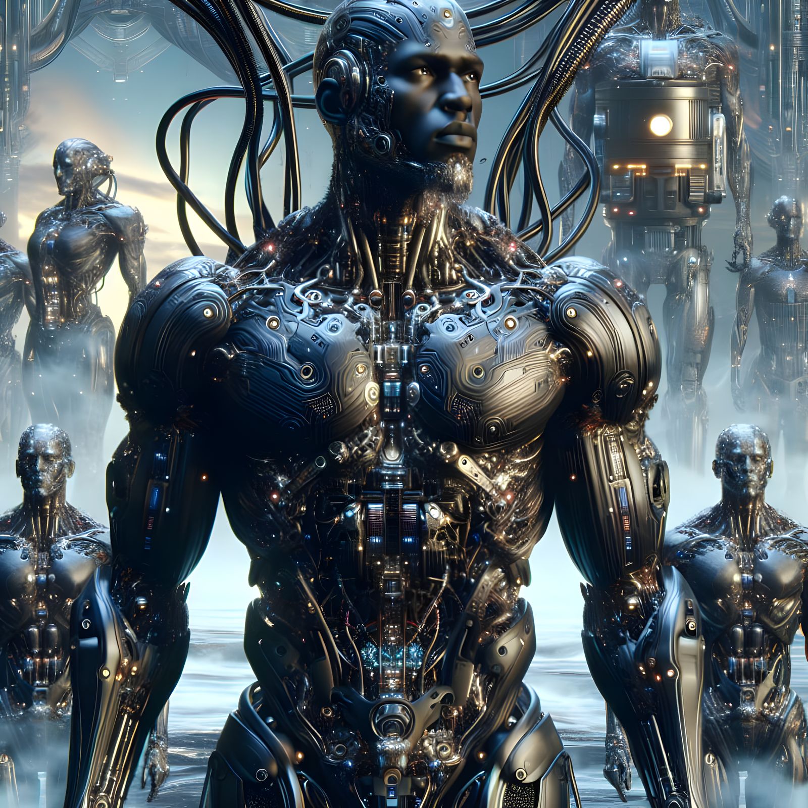 Cyborg George Floyd Surrounded by Robotic Allies i... - AI Art