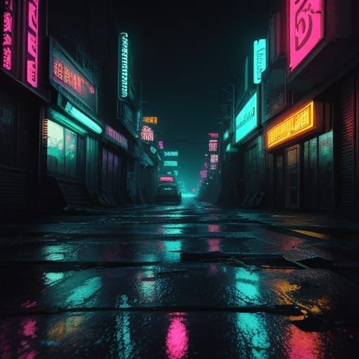 Cyberpunk Cityscape in Neon Noir Style - AI Art