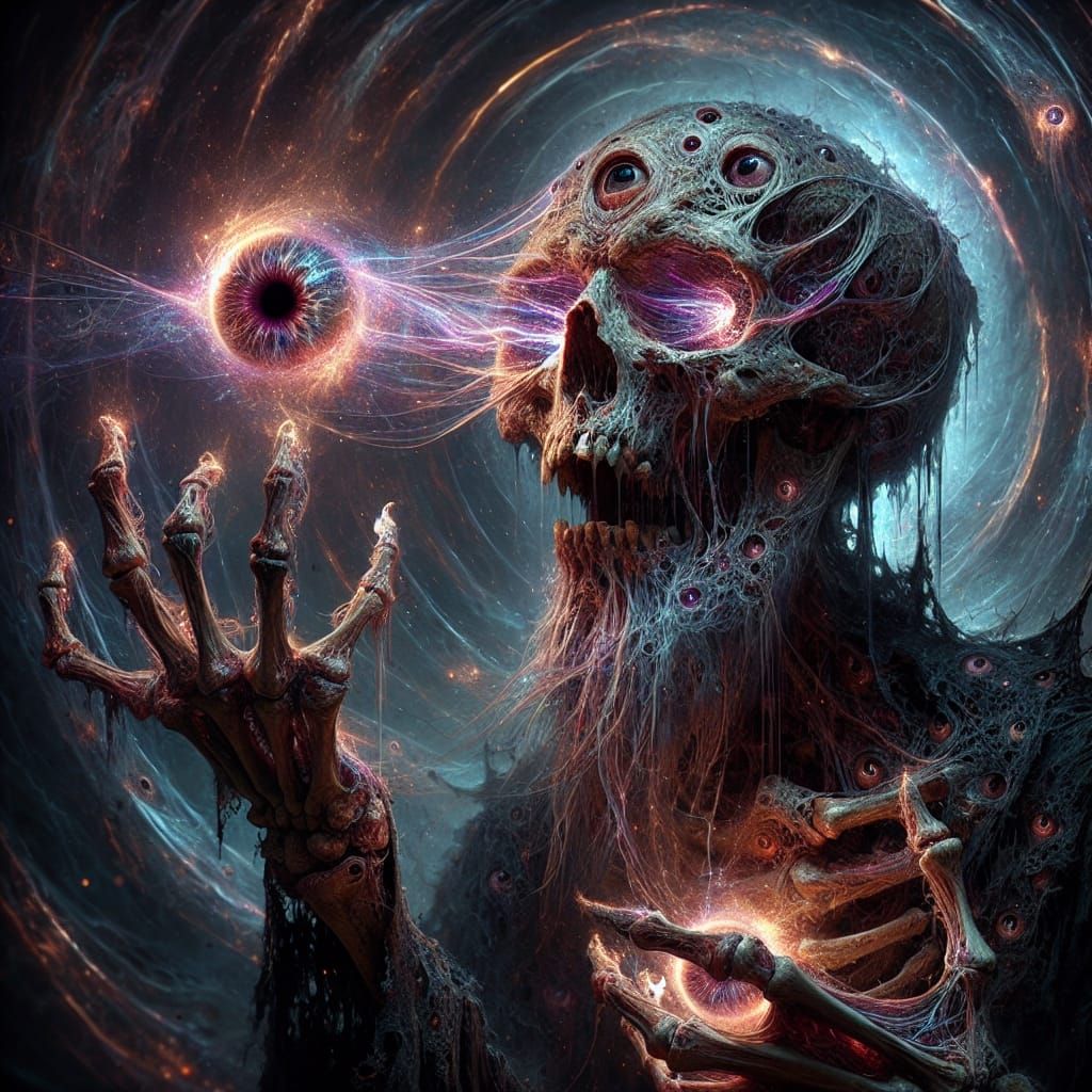 An ancient lich with a skeletal face and rotting flesh stands, one of ...