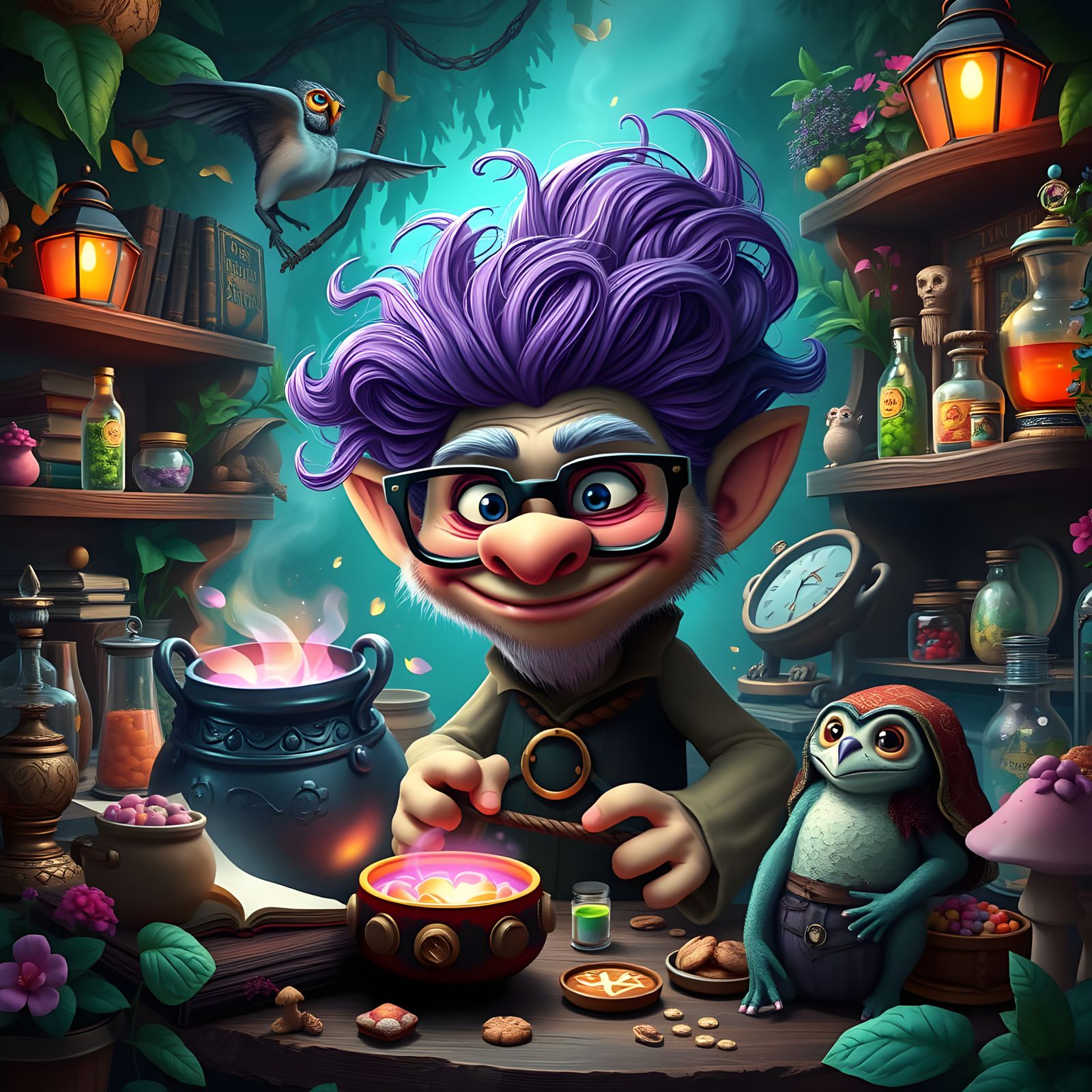 Potion Making - Magical Apothecary Scene in Vibrant, Fantas...