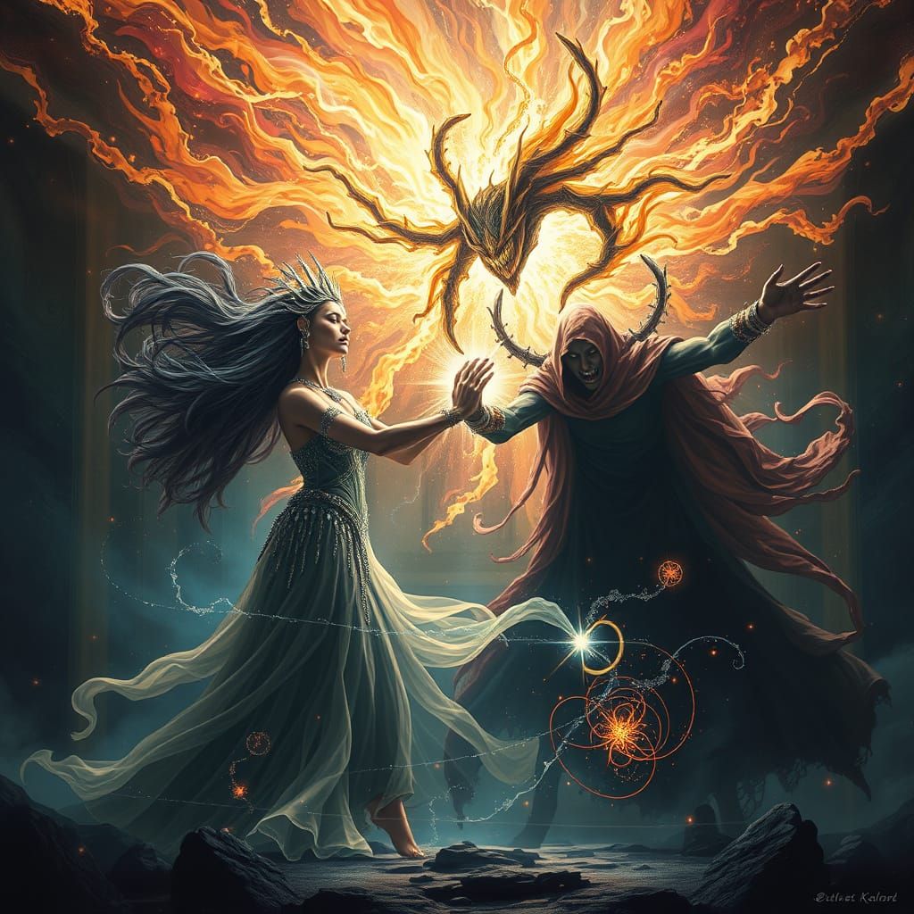 Inanna vs Ereshkigal: Cosmic Showdown in the Under... - AI Art