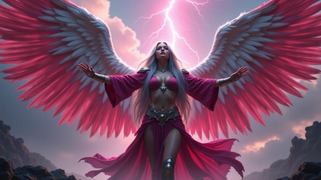 Storm Angel 2 - Majestic Winged Valkyrie Stretches Towards T...