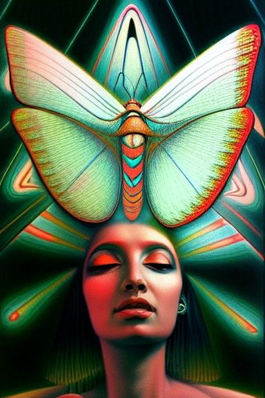 Queen cleopatra and a beautiful moth. Zdzisław Beksiński art deco ...