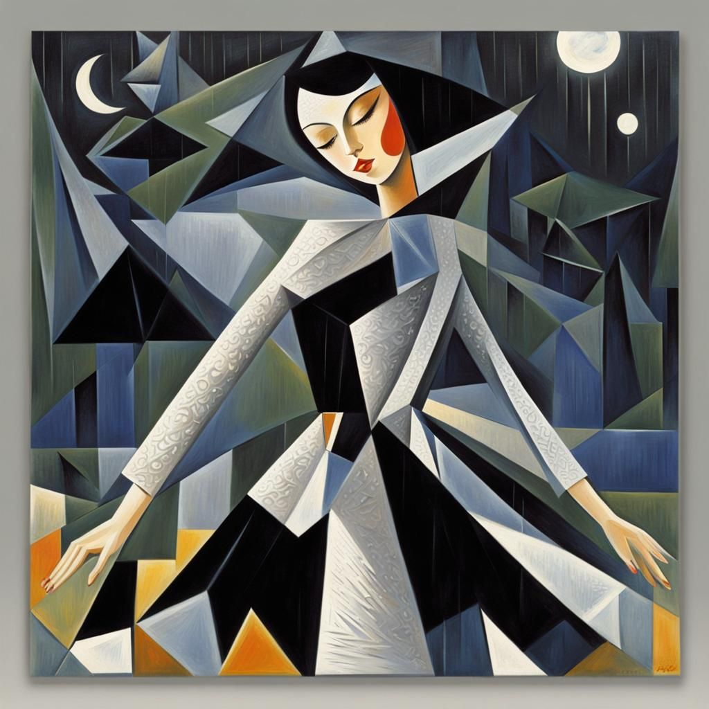A beautiful cubist painting of a woman in the rain. - AI Generated ...