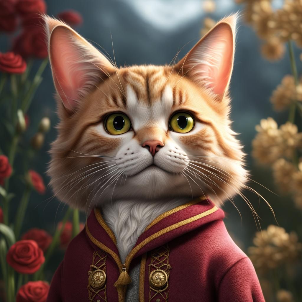 Cute Cat in Gryffindor Outfit - AI Generated Artwork - NightCafe Creator